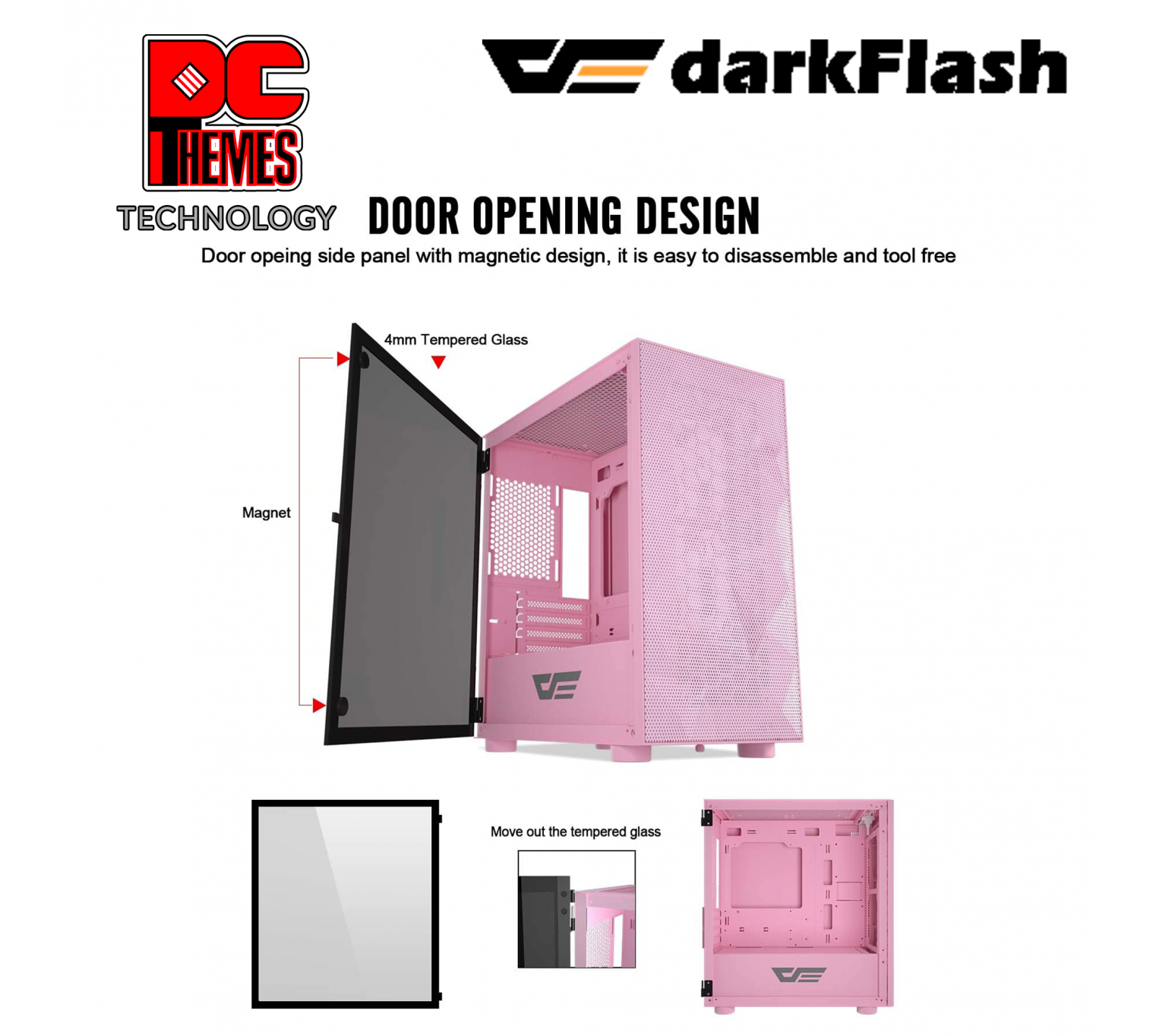 DARKFLASH DLM21 MESH PINK TG Micro ATX / iTX Casing